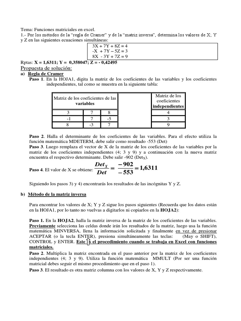 FUNCIONES MATRICIALES EXCEL B | PDF | Determinante | Matriz (Matemáticas)