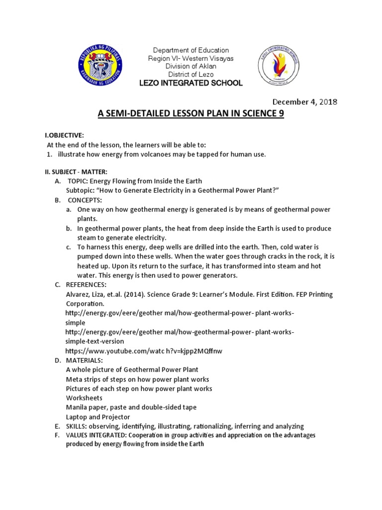 Geothermal Energy Lesson Plan for Grade 9 | PDF | Electric Generator ...