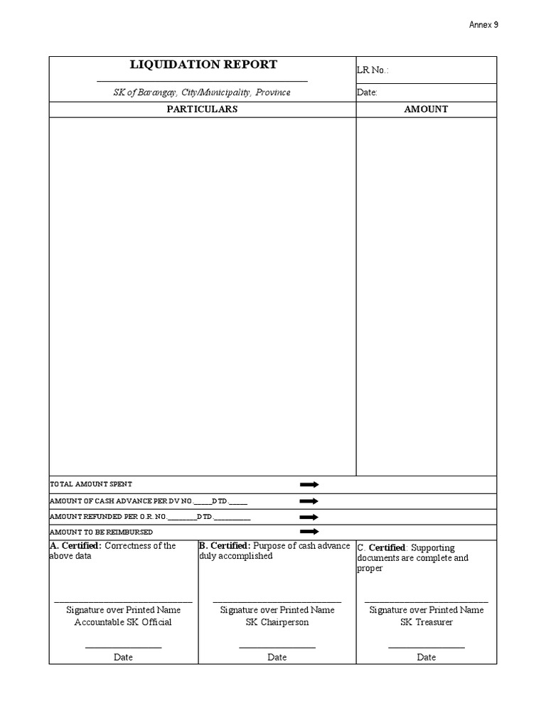 Liquidation Report: SK of Barangay, City/Municipality, Province | PDF