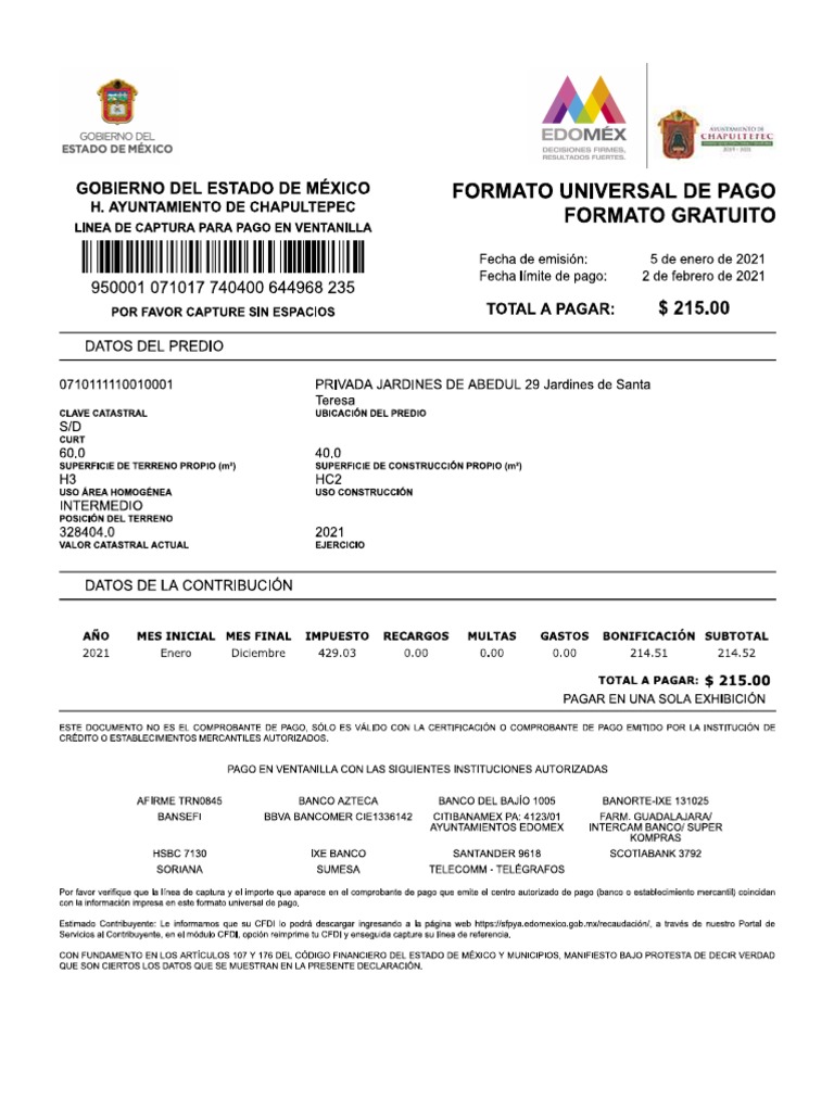 Formato de Pago Predial | PDF
