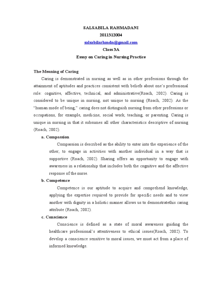 Essay On Caring in Nursing Practice - Salsabila Rahmadani - 2011312004 ...