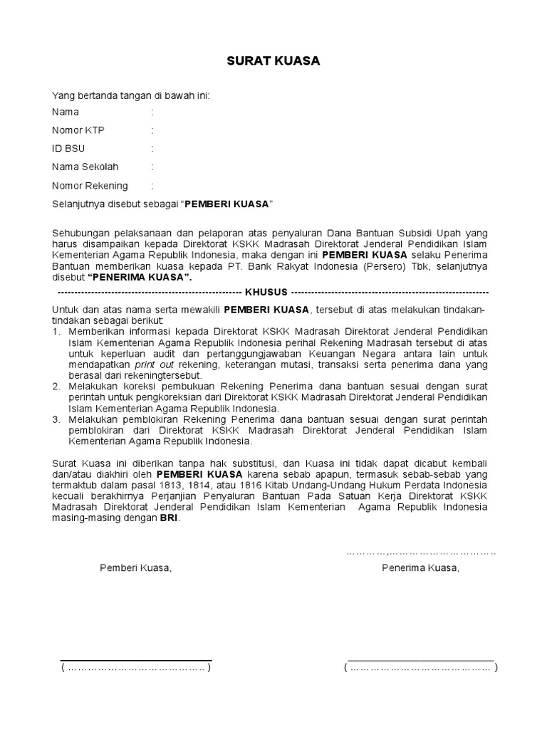 Surat Kuasa BSU | PDF