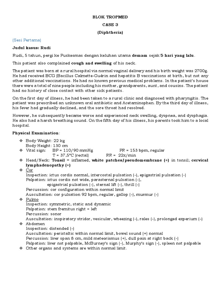 Differential Diagnosis of Diphtheria in a 5-Year-Old Boy Presenting ...
