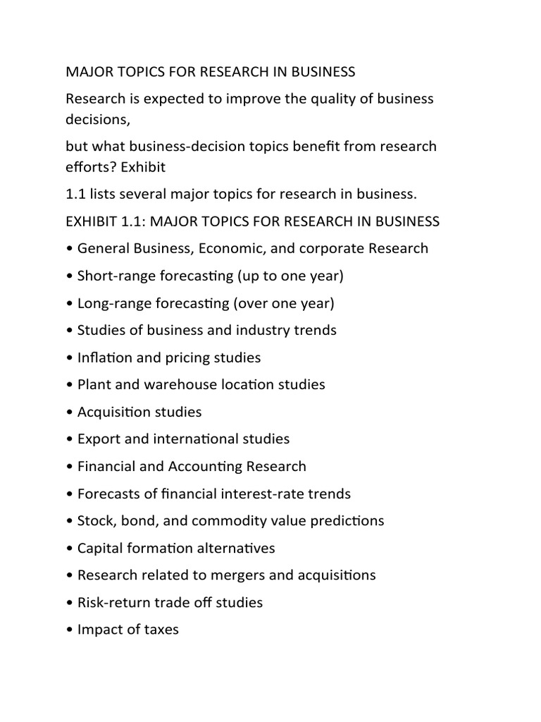 Major Topics For Research in Business | PDF