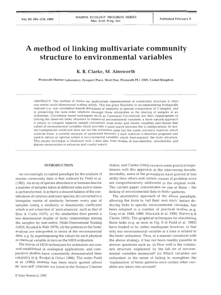 An Optimal Method for Linking Multivariate Community Structure to Environmental Variables ...