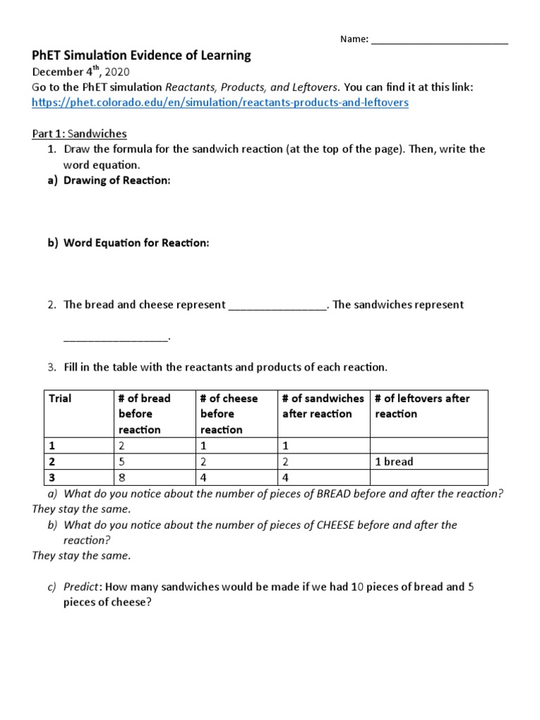 Law of Conservation of Mass - PhET Simulation | PDF