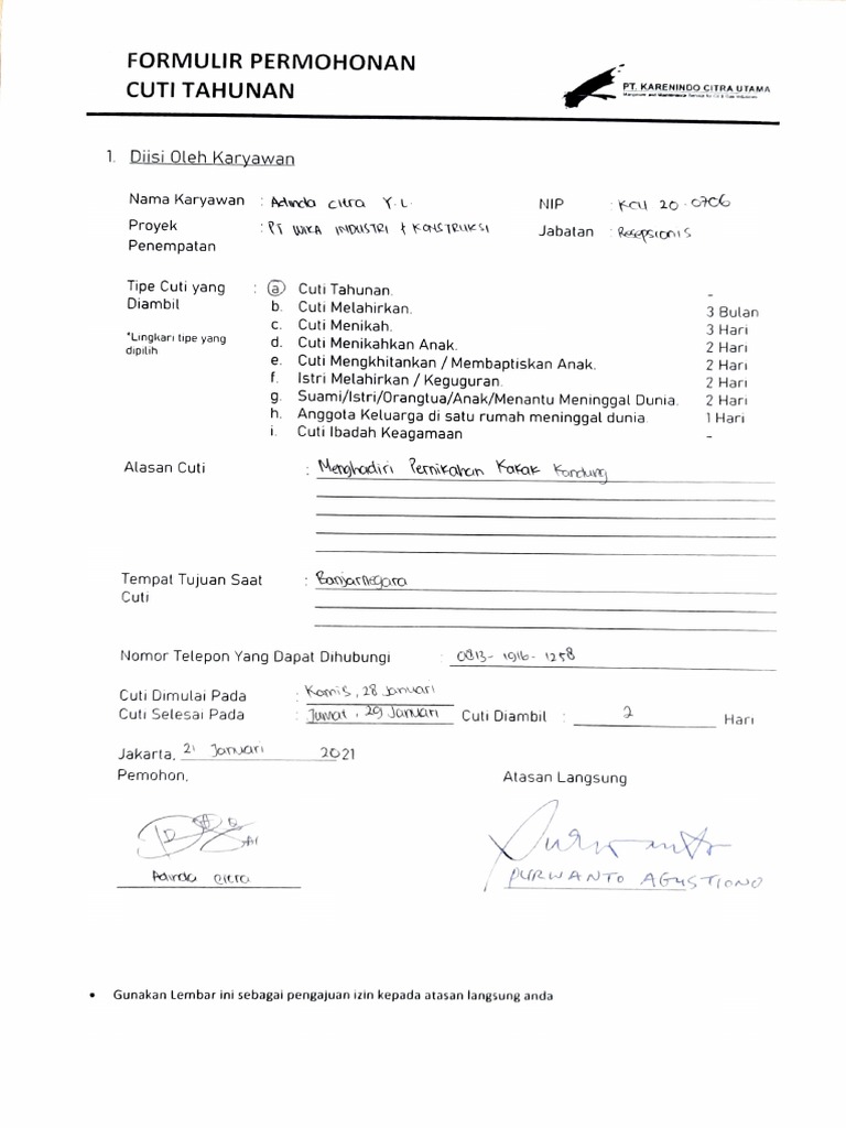 Form Cuti - 2021 | PDF