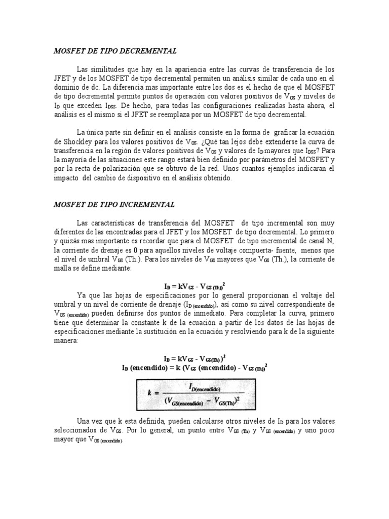 Mosfet de Tipo Decremental | PDF | Mosfet | Transistor de efecto de campo