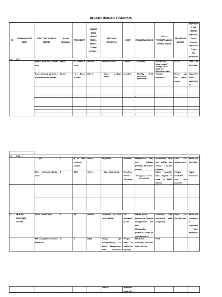 Register Risiko Di Puskesmas | PDF