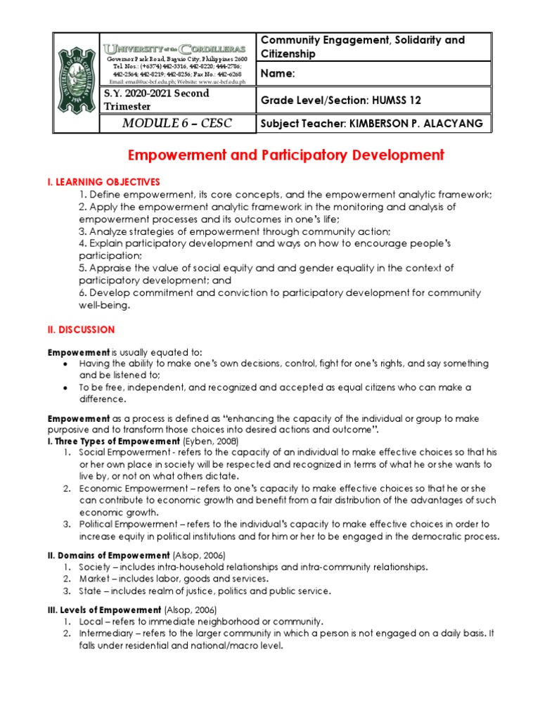 Module 7 Cesc Empowerment and Participation | PDF | Politics