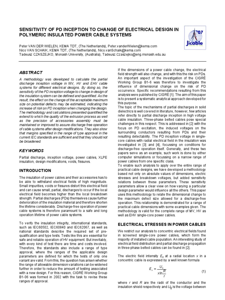 Electric Stress Sensitivity in Power Cables | PDF | Insulator ...