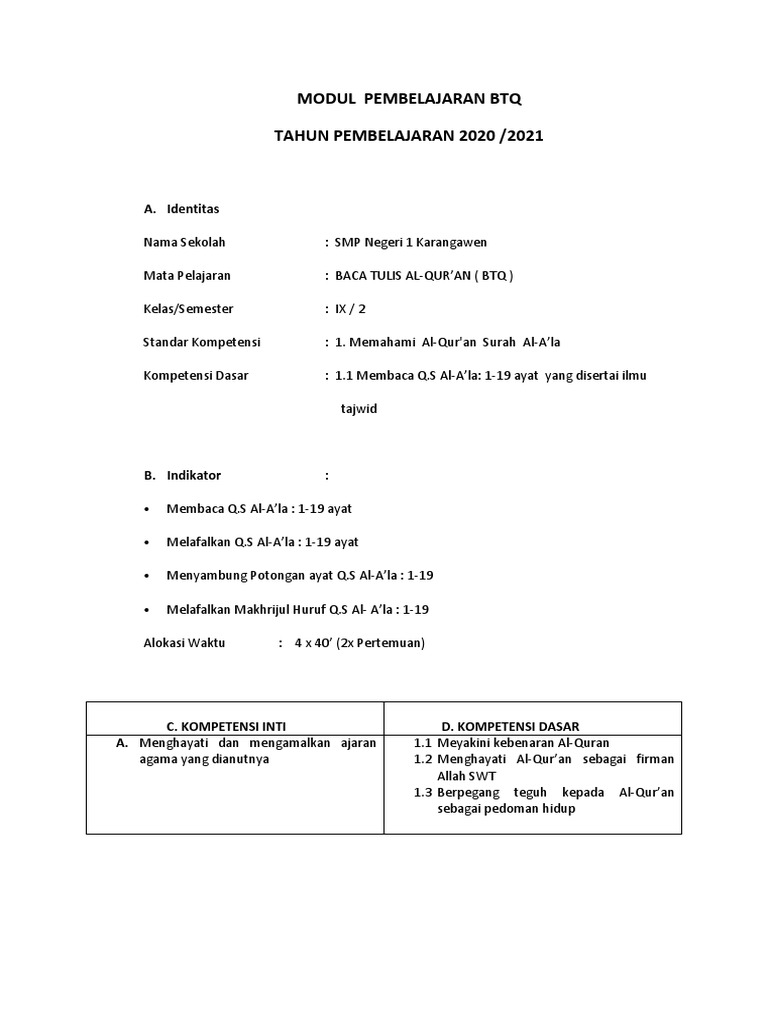 Modul BTQ Kls 9 SMT 2 Maghfarah | PDF