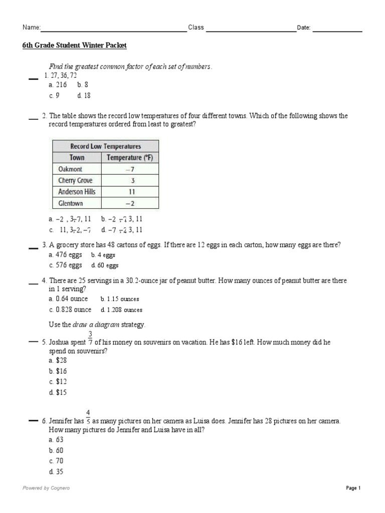 6th Grade Math Review Packet | PDF | Numbers | Rational Number
