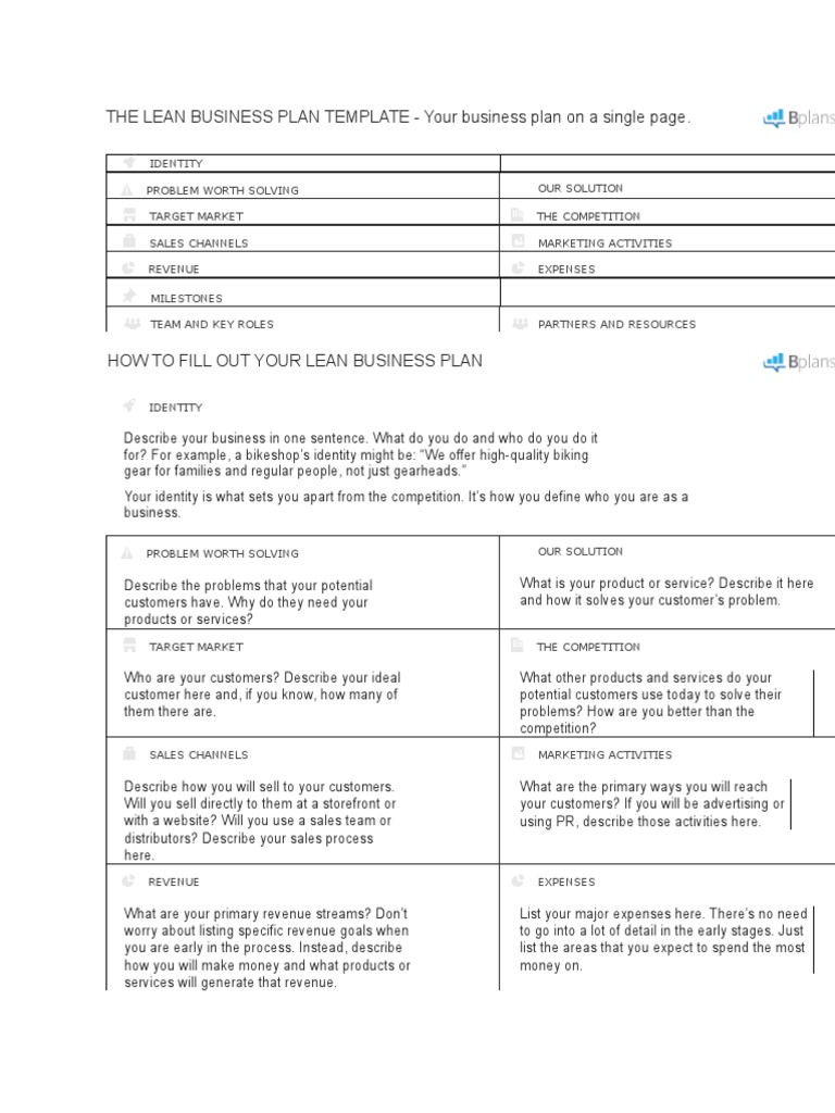 THE LEAN BUSINESS PLAN TEMPLATE - Your Business Plan On A Single Page ...