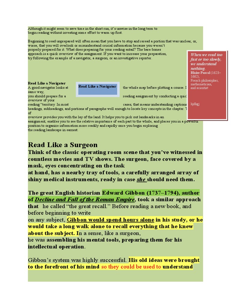 Prepare for Reading to Improve Comprehension and Retention | PDF ...