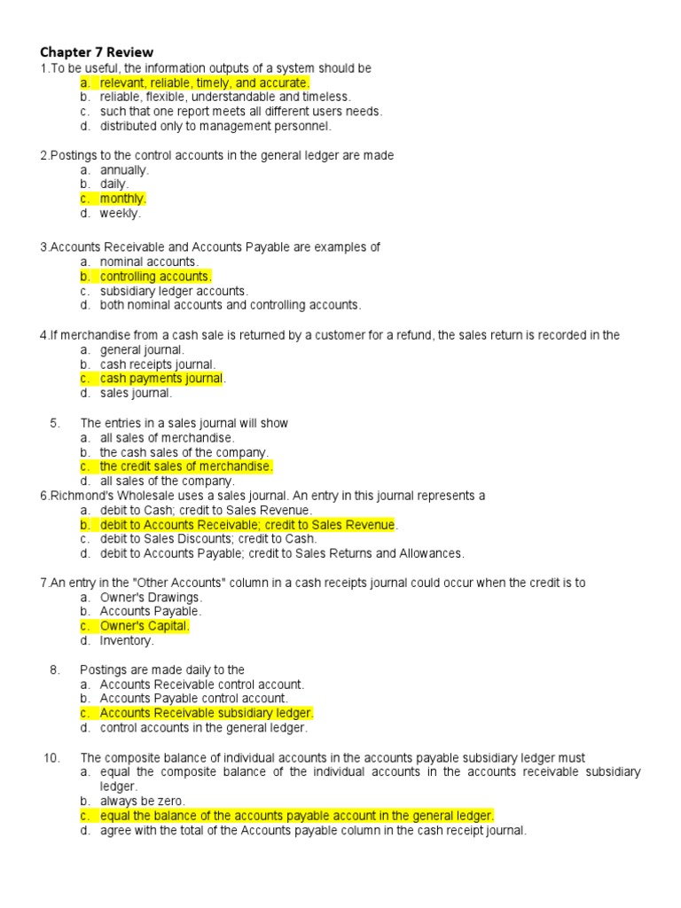 Chapter 7 Review Answers | PDF | Debits And Credits | Business Economics