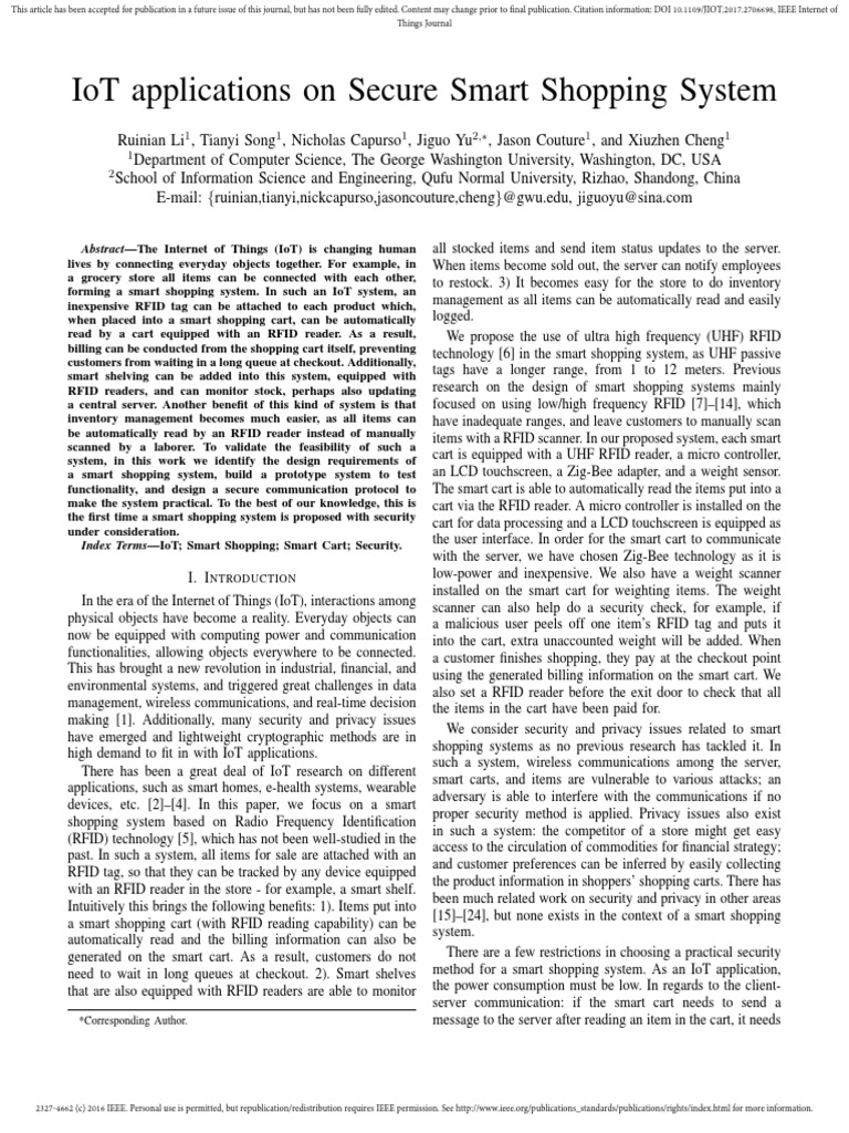 IoT Applications On Secure Smart Shopping System | PDF | Radio ...