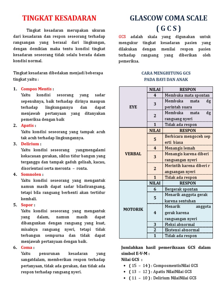 Penilaian Tingkat Kesadaran Atau Glasgow Coma Scale PDF, 53% OFF
