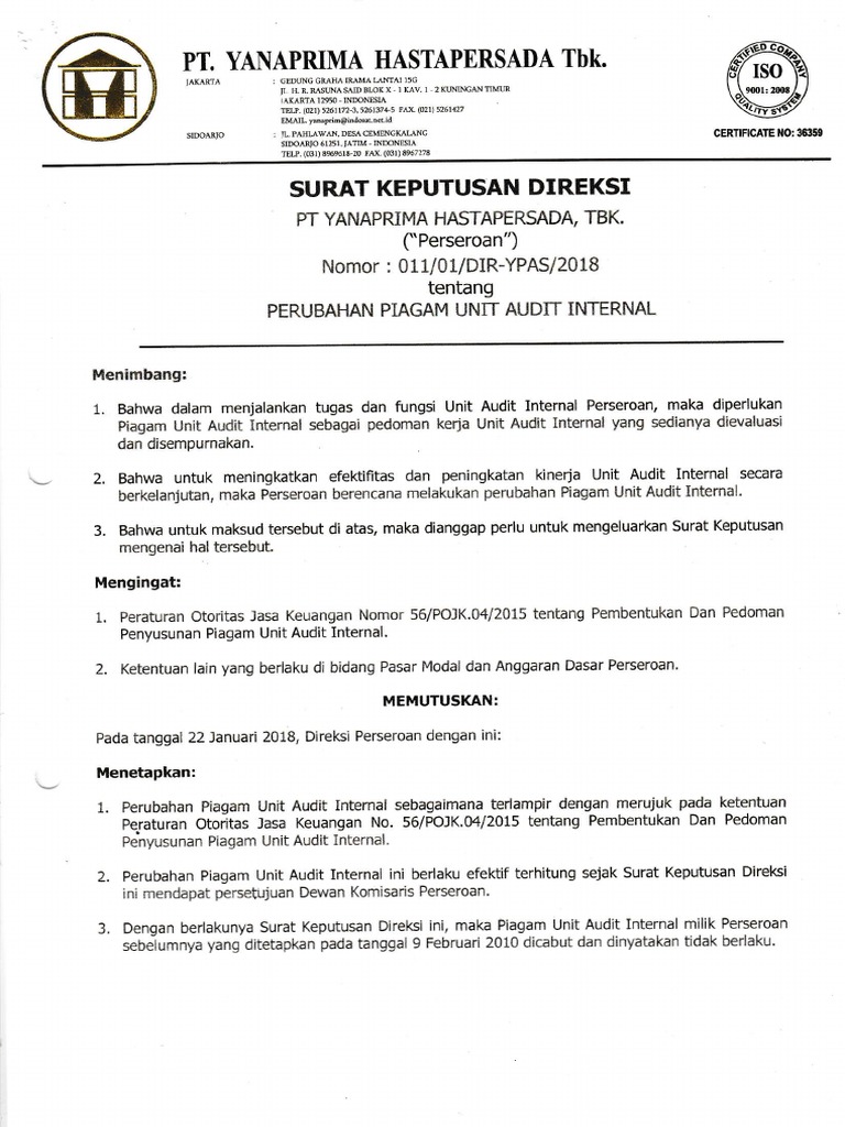 Piagam Unit Audit Internal | PDF