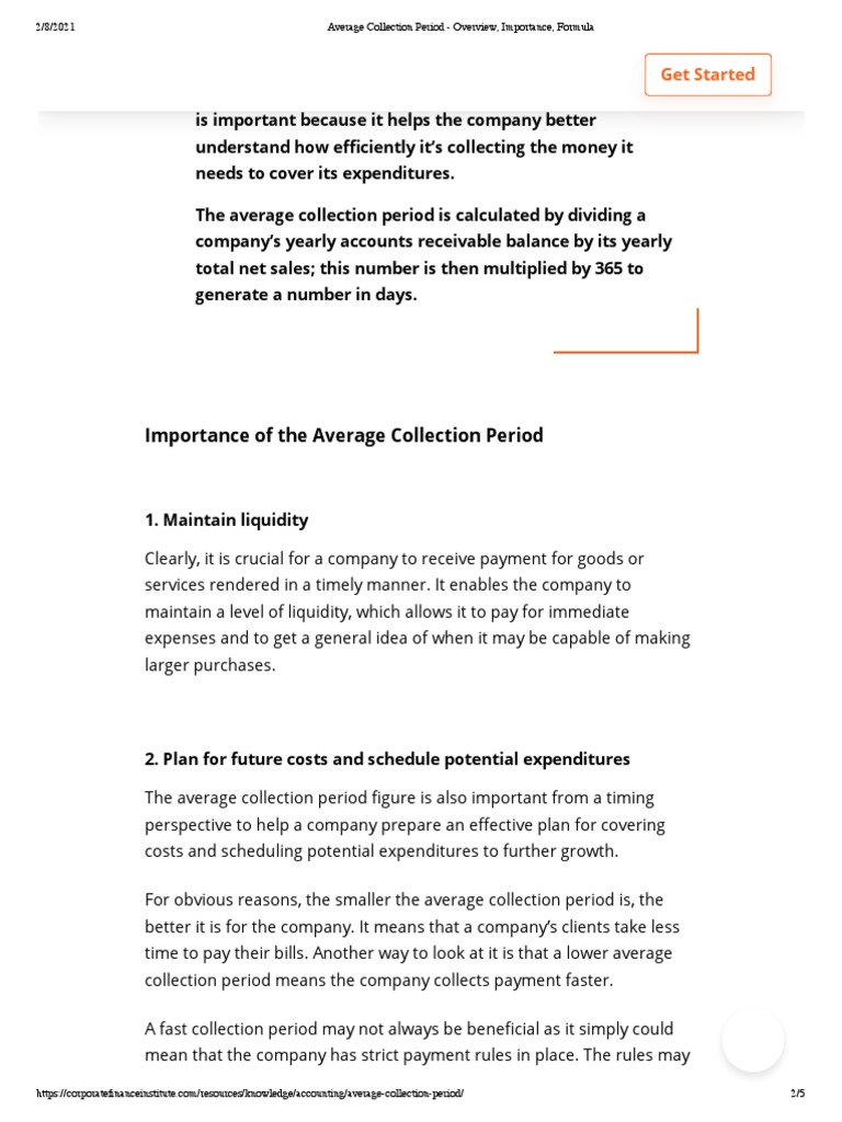 Average Collection Period: Definition & Formula | PDF | Market ...