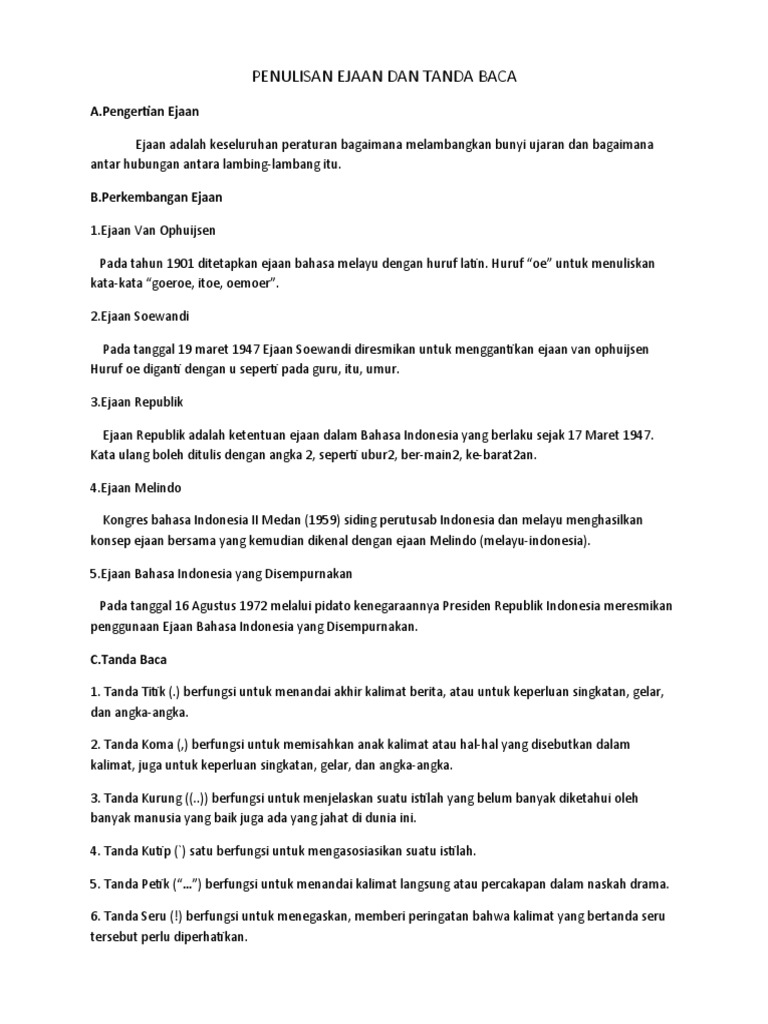 Penulisan Ejaan Dan Tanda Baca | PDF
