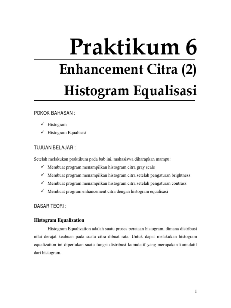 Histogram Equalisasi untuk Enhancement Citra | PDF | Metode & Bahan ...