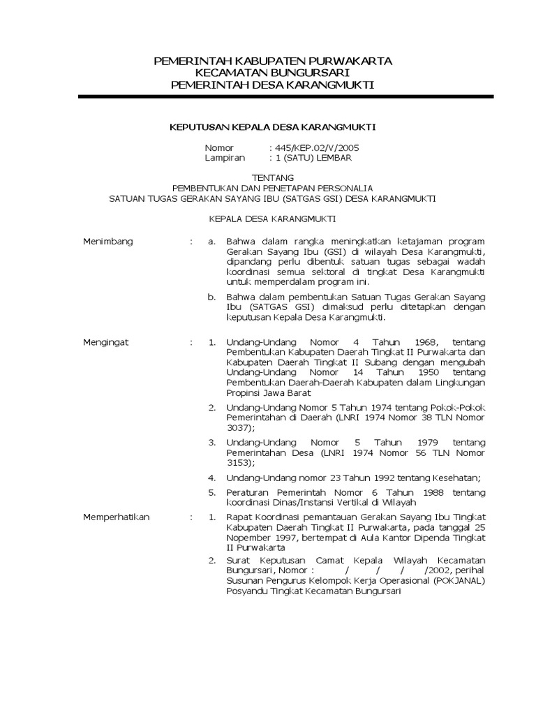 Pembentukan SATGAS GSI Desa Karangmukti | PDF