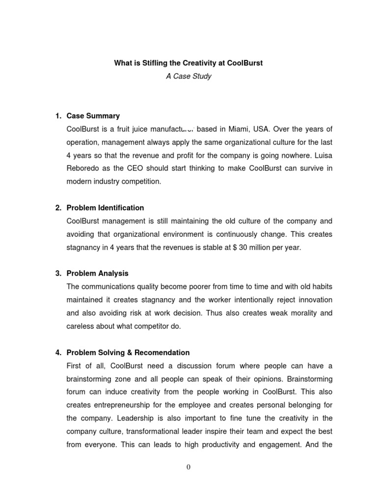 Stifling Creativity at CoolBurst Case Study | PDF