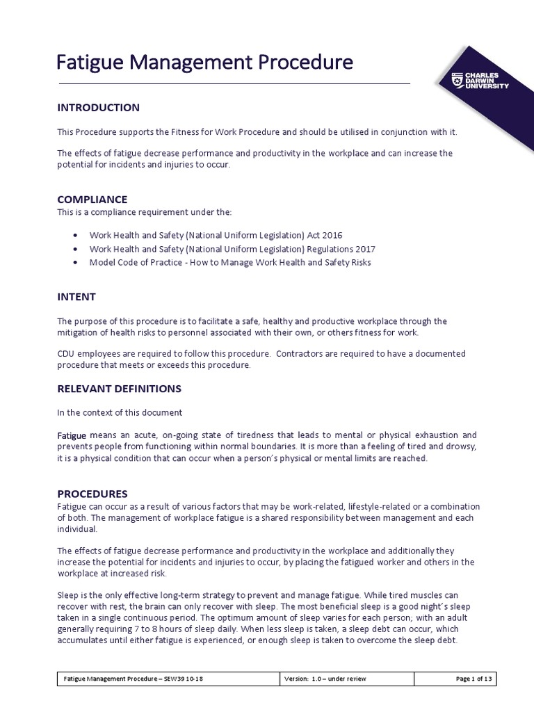 Fatigue Management Procedure Overview | PDF | Shift Work | Risk