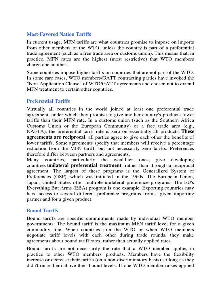 Different Types of Tariff | PDF | Most Favoured Nation | World Trade ...
