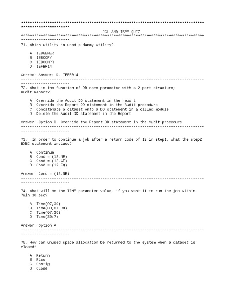 JCL Quiz | PDF | Computer Engineering | Operating System Families