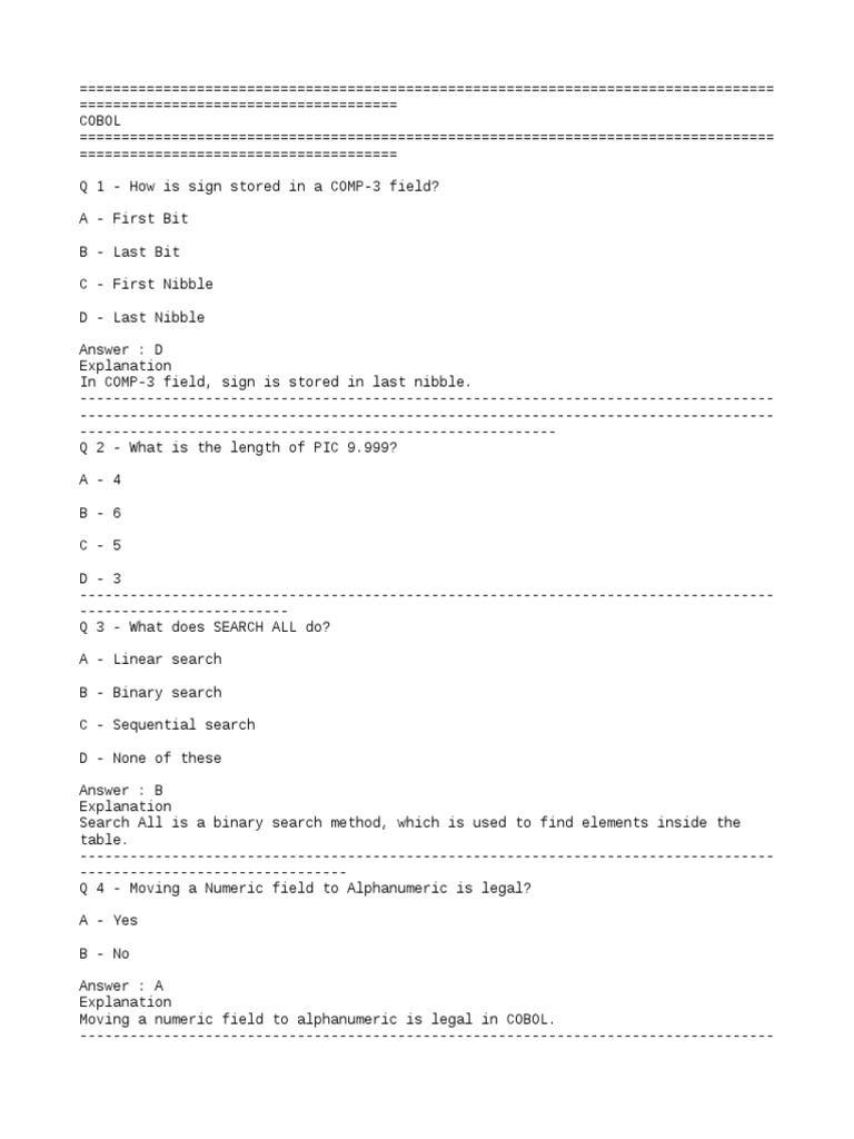 Cobol Quiz | Download Free PDF | Binary Coded Decimal | Control Flow