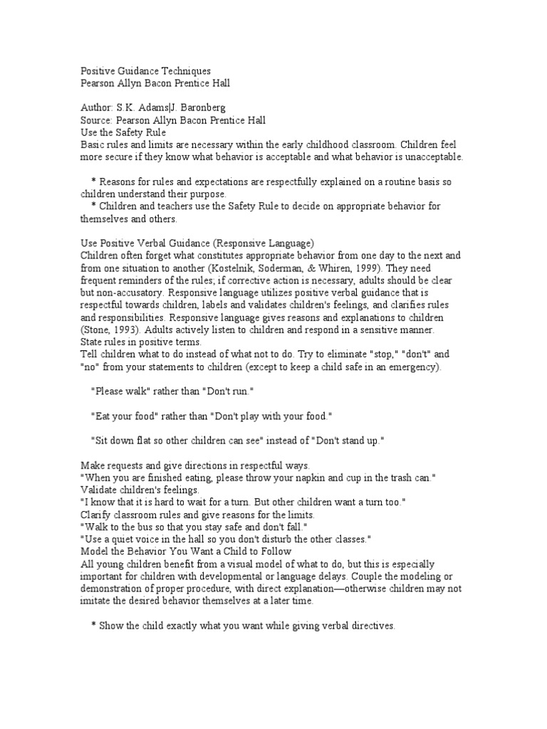 Positive Guidance Techniques | PDF | Reinforcement | Delayed Gratification