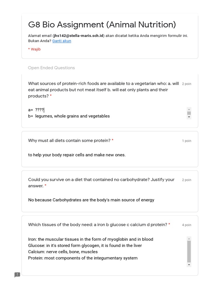 G8 Bio Assignment (Animal Nutrition) | PDF | Animal Nutrition ...