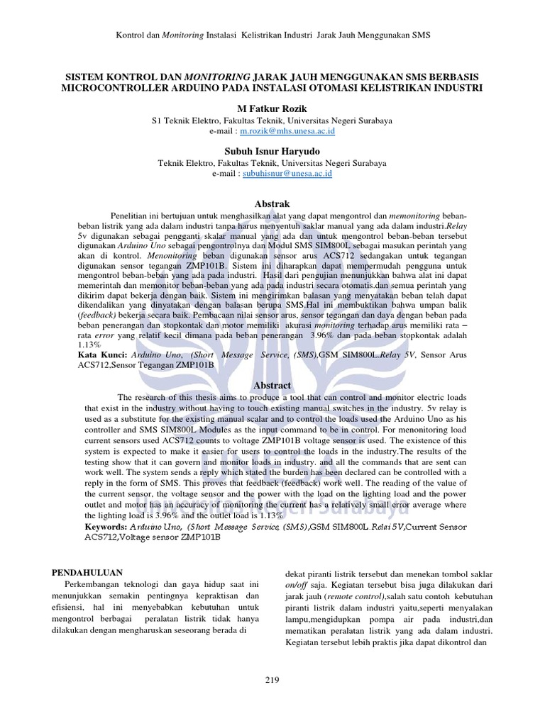 Sistem Kontrol Dan Monitoring Jarak Jauh Menggunakan Sms Berbasis Microcontroller Arduino Pada ...
