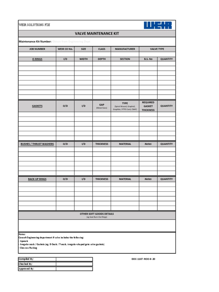 Valve Maintenance Kit Template Rev2 PDF | PDF