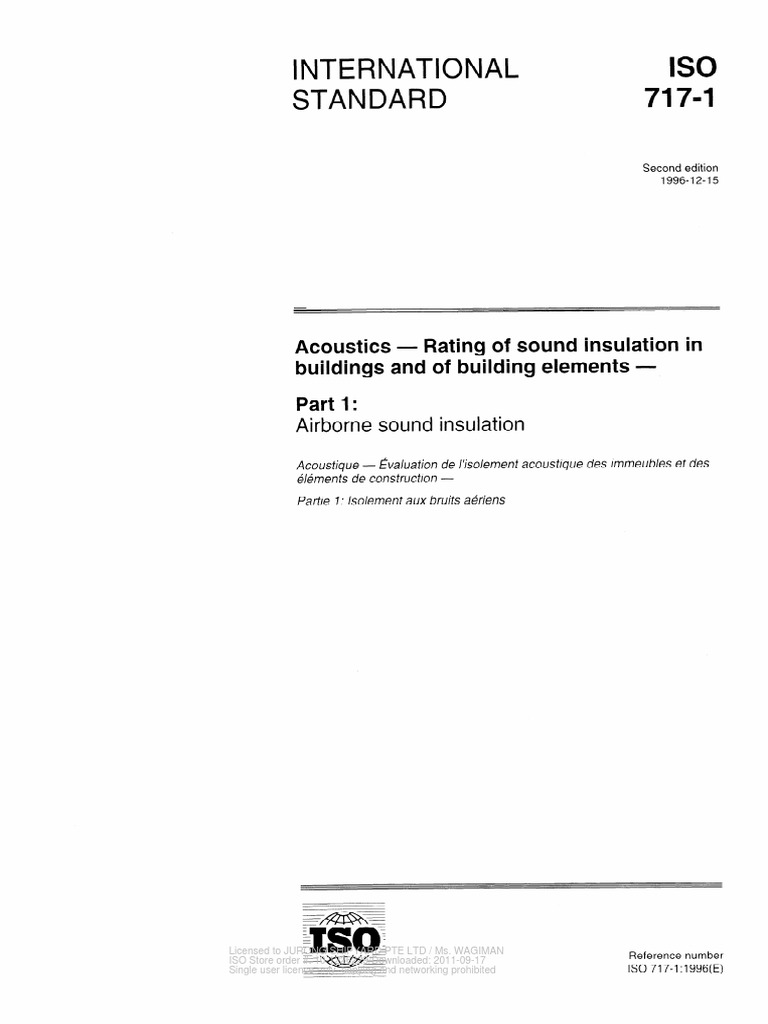 ISO 717-1 Rate of Sound Insulation | PDF | International Organization ...