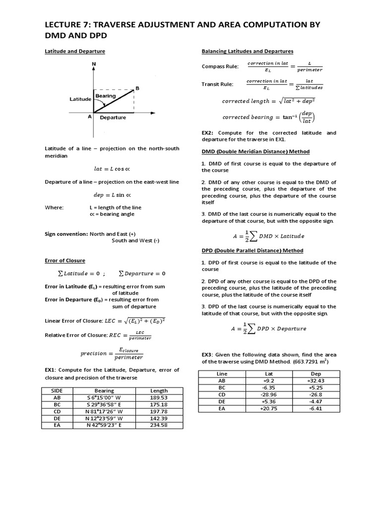 Lecture 7 Traverse Adjustment and Area Computation by DMD and DPD | PDF ...