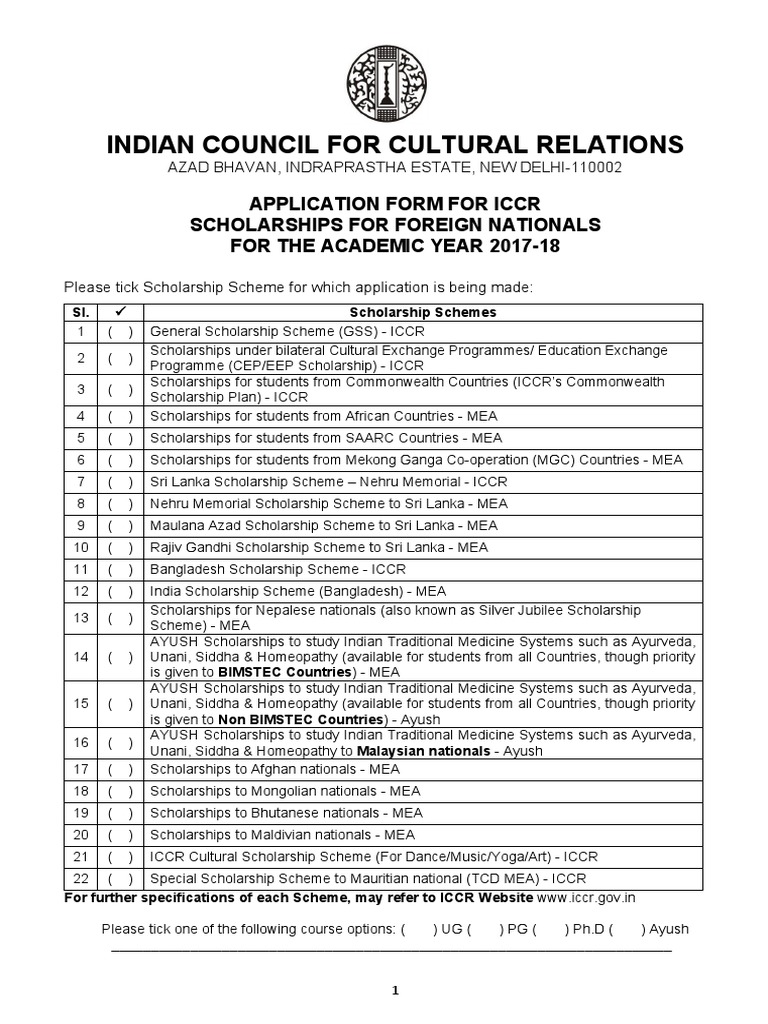 ICCR Application Form 2017-2018 | PDF | Academic Degree | Passport