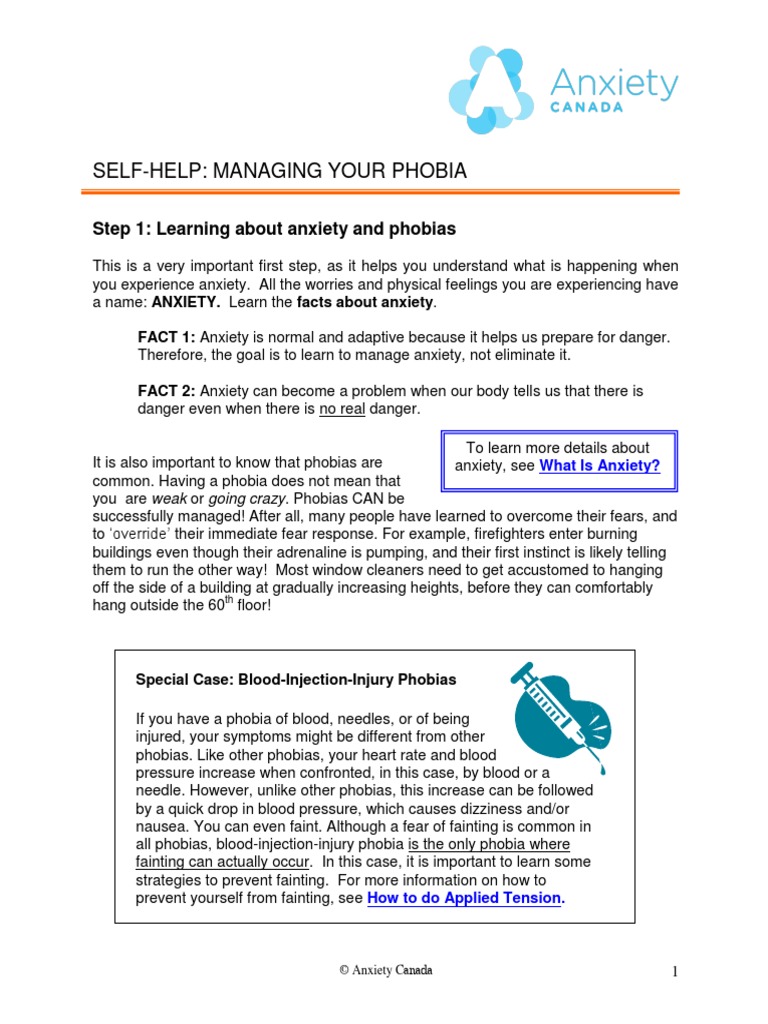 Self-Help: Managing Your Phobia: Step 1: Learning About Anxiety and ...