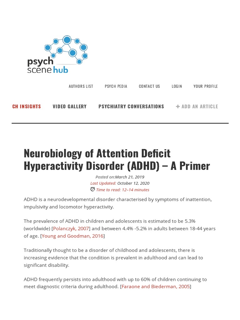 Neurobiology of Attention Deficit Hyperactivity Disorder (ADHD) - A ...