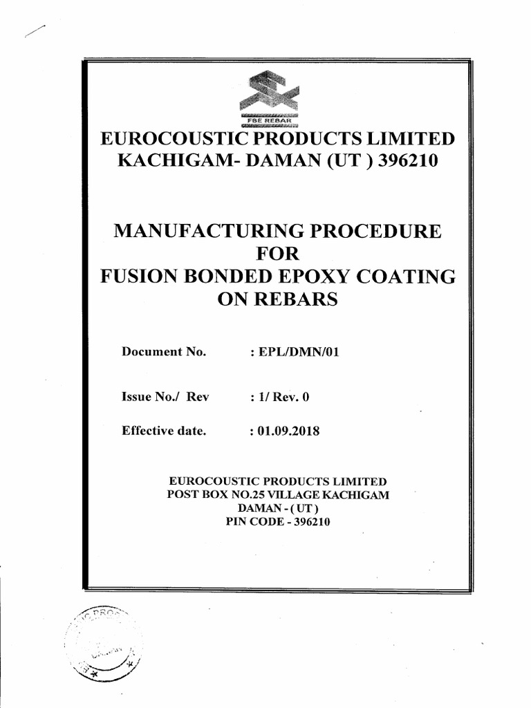 Manufacturing Procedure for Fusion Bonded Epoxy Coating of Reinforcing ...