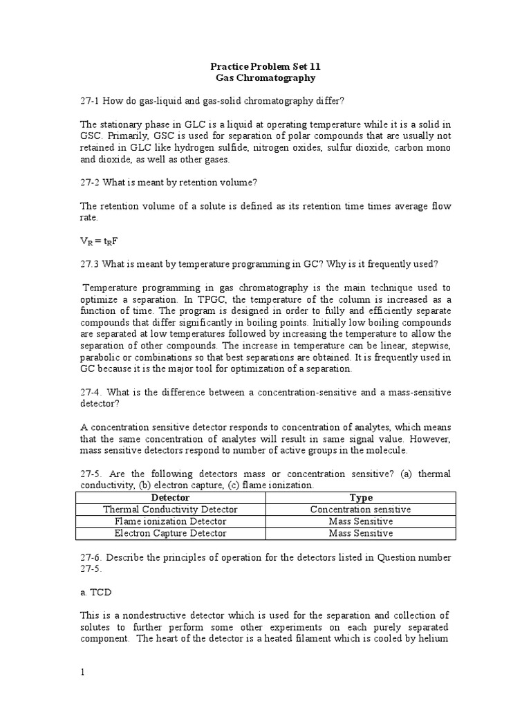 Practice Problem Set 11 Gas Chromatography | PDF | Gas Chromatography | Chromatography