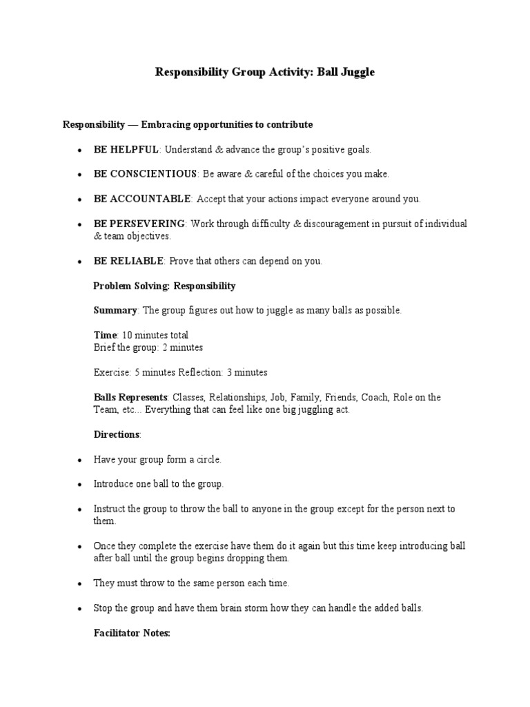 Team Responsibility Exercise | PDF