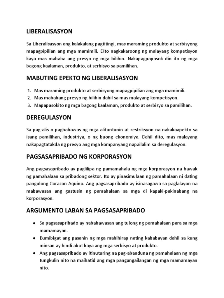 Liberalisasyon - BRP | PDF