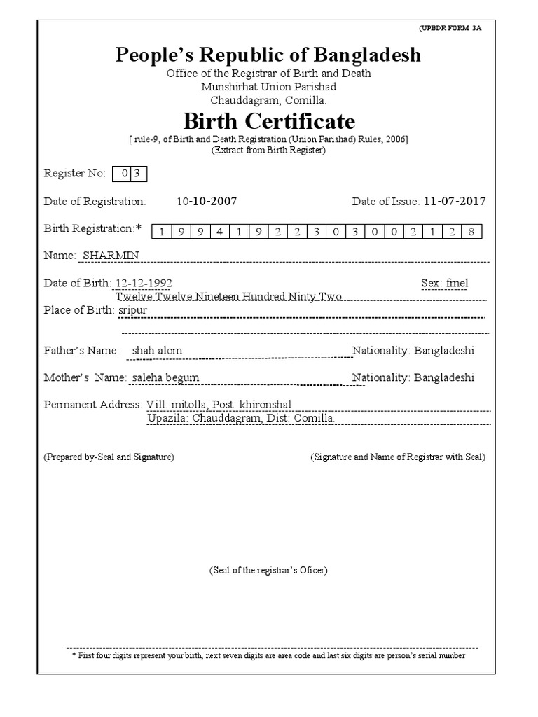 Birth Certificate: People's Republic of Bangladesh | PDF