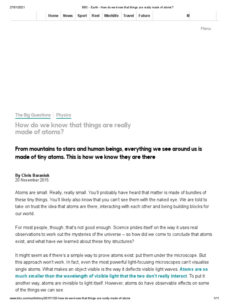 Bbc Earth How Do We Know That Things Are Really Made Of Atoms Pdf