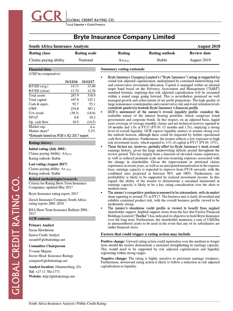 Bryte Insurance - Financials | PDF | Reinsurance | Insurance