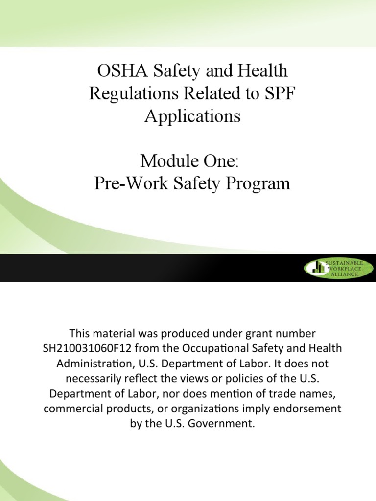 OSHA Safety and Health Regulations Related To SPF Applications Module ...