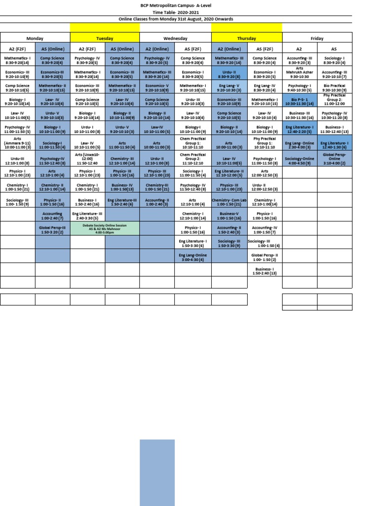 BMC Timetable A Level 2021 | PDF | Science And Technology | Science